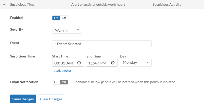 Suspicious Time | FortiCASB 24.1.b | Fortinet Document Library